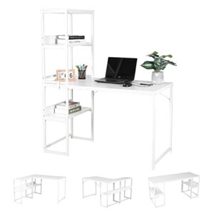 unicoo – muti-function 3 combination computer desk. l shaped computer desk with shelves, study desk with reversible storage shelves for home office (xjh-2402 - white)