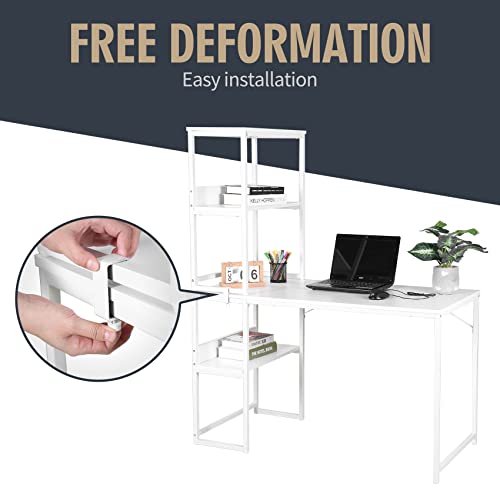 UNICOO – Muti-Function 3 Combination Computer Desk. L Shaped Computer Desk with Shelves, Study Desk with Reversible Storage Shelves for Home Office (XJH-2402 - White)