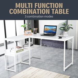 UNICOO – Muti-Function 3 Combination Computer Desk. L Shaped Computer Desk with Shelves, Study Desk with Reversible Storage Shelves for Home Office (XJH-2402 - White)