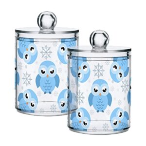 boenle 2 pack qtip holder organizer dispenser owls snowflakes winter christmas bathroom storage canister cotton ball holder container for cotton swabs/pads/floss