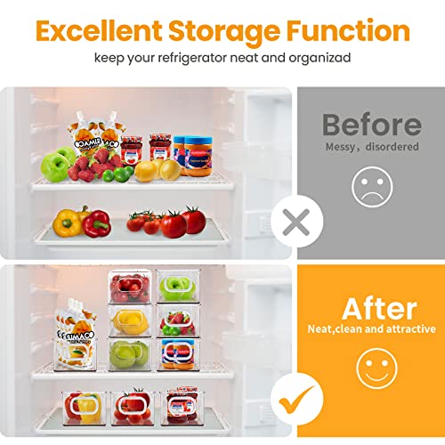 Refrigerator Pantry Organizers Stackable Fridge Organizer Bins Food Storage for Freezers, Kitchen, Countertop and Cabinets - Clear Plastic Household Storage Containers (2 Pack)