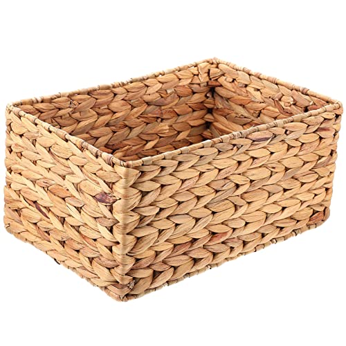 Baskets Wicker Water Hyacinth Storage Basket: Wicker Storage Bin Shelf Seagrass Rectangular Basket Woven Box Weave Organizer for Office Closet Blankets Clothes Wicker Wicker Baskets