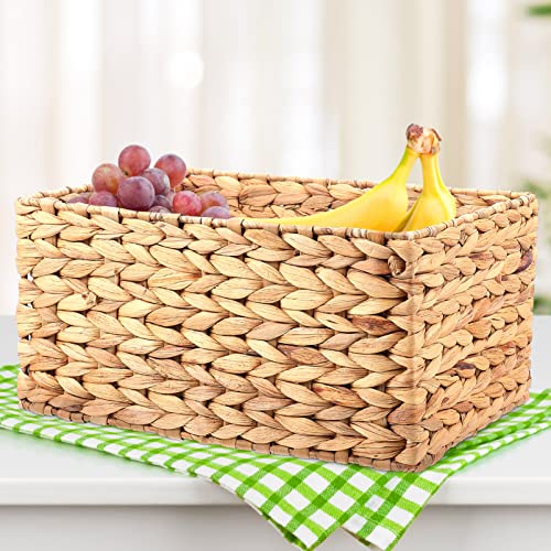 Baskets Wicker Water Hyacinth Storage Basket: Wicker Storage Bin Shelf Seagrass Rectangular Basket Woven Box Weave Organizer for Office Closet Blankets Clothes Wicker Wicker Baskets