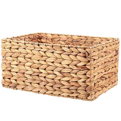 Baskets Wicker Water Hyacinth Storage Basket: Wicker Storage Bin Shelf Seagrass Rectangular Basket Woven Box Weave Organizer for Office Closet Blankets Clothes Wicker Wicker Baskets