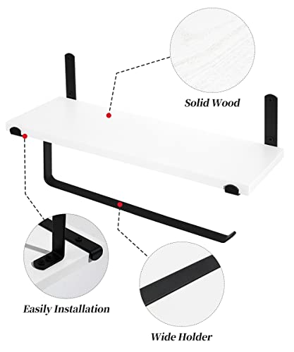 Godimerhea White Floating Shelves with Towel Holder, Modern Wall Mounted Shelf Set of 2, Neutral Wooden Storage for Wall Decorative Hanging Shelf for Bathroom, Kitchen, Living Room