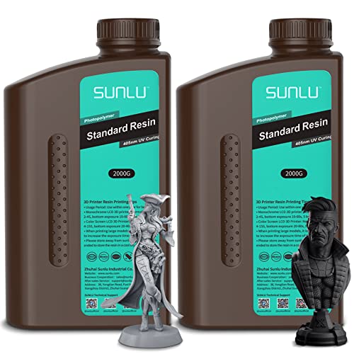 SUNLU 3D Printer Resin 2KG Grey & SUNLU 3D Printer Resin 2KG Black,2000g Standard Photopolymer 405nm UV Curing Resin for 4K/8K LCD/DLP/SLA Resin 3D Printer