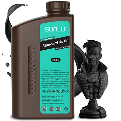 SUNLU 3D Printer Resin 2KG Grey & SUNLU 3D Printer Resin 2KG Black,2000g Standard Photopolymer 405nm UV Curing Resin for 4K/8K LCD/DLP/SLA Resin 3D Printer