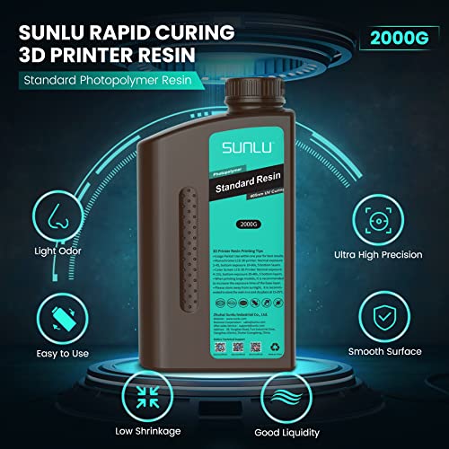 SUNLU 3D Printer Resin 2KG Grey & SUNLU 3D Printer Resin 2KG Black,2000g Standard Photopolymer 405nm UV Curing Resin for 4K/8K LCD/DLP/SLA Resin 3D Printer