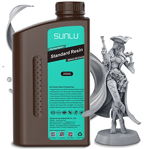 SUNLU 3D Printer Resin 2KG Grey & SUNLU 3D Printer Resin 2KG Black,2000g Standard Photopolymer 405nm UV Curing Resin for 4K/8K LCD/DLP/SLA Resin 3D Printer