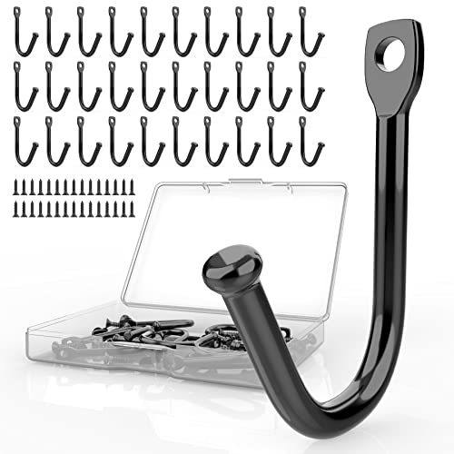 Wall Hooks for Hanging, 30pcs Black Coat Hook for Wall, Metal Hooks for Hanging, Heavy Duty Small Wall Hooks With Screws for Hanging Coats, Keys, Towel, Bags, Coffee Mug, Hat, Dog Leashes, Etc (Black)