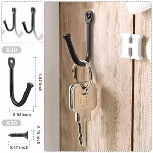 Wall Hooks for Hanging, 30pcs Black Coat Hook for Wall, Metal Hooks for Hanging, Heavy Duty Small Wall Hooks With Screws for Hanging Coats, Keys, Towel, Bags, Coffee Mug, Hat, Dog Leashes, Etc (Black)