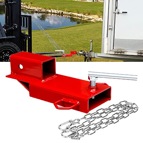 Forklift Hitch Receiver, Forklift Trailer Hitch Attachment 2" Receiver Trailer Towing Adapter with Chain, Red, 1 Pack