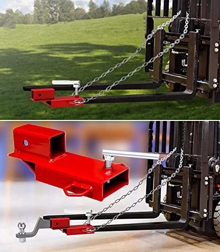 Forklift Hitch Receiver, Forklift Trailer Hitch Attachment 2" Receiver Trailer Towing Adapter with Chain, Red, 1 Pack