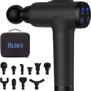 OLsky Massage Gun Deep Tissue, Handheld Electric Muscle Massager, High Intensity Percussion Massage Device for Pain Relief with 10 Attachments & 30 Speed(Black)