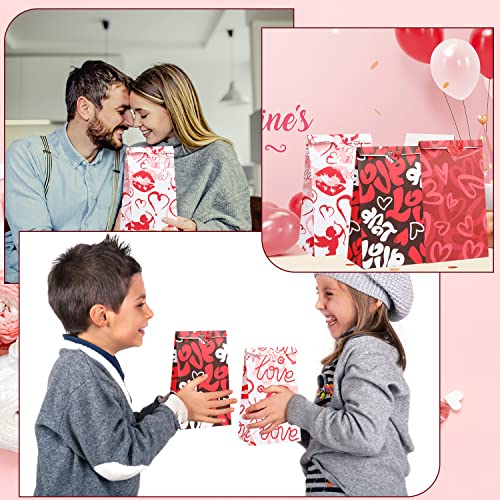 CCINEE 30pcs Valentine's Day Gift Bag Craft Paper Treat Bags Valentines Goodie Candy Bags with 30pcs Stickers for Kids Party Favor Supplies