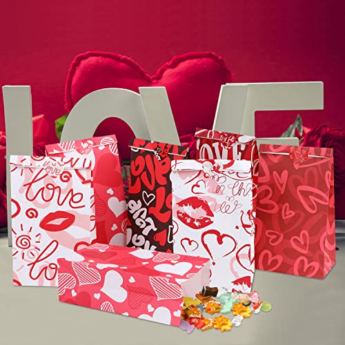 CCINEE 30pcs Valentine's Day Gift Bag Craft Paper Treat Bags Valentines Goodie Candy Bags with 30pcs Stickers for Kids Party Favor Supplies