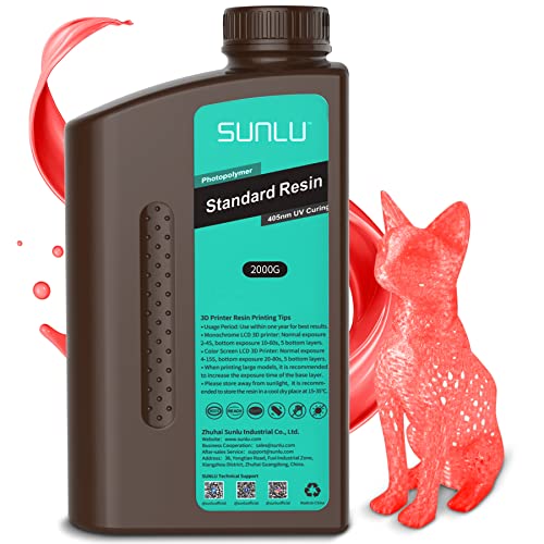 SUNLU 3D Printer Resin 2KG Clear & SUNLU 3D Printer Resin 2KG Clear Red,2000g Standard Photopolymer 405nm UV Curing Resin for 4K/8K LCD/DLP/SLA Resin 3D Printer