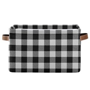 kigai black and white buffalo plaid storage basket with handles collapsible storage bins canvas fabric storage organizer for shelves closet bedroom living room 1pack