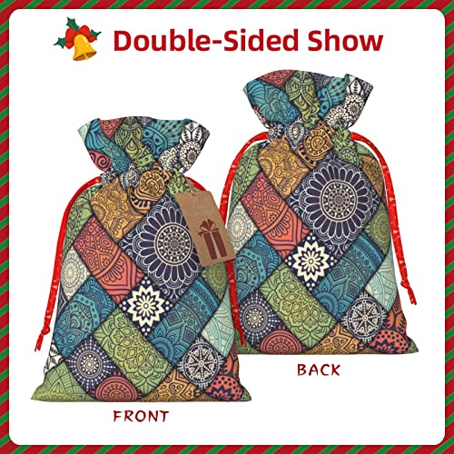 Drawstrings Christmas Gift Bags Diagonal-Floral-Tiles Presents Wrapping Bags Xmas Gift Wrapping Sacks Pouches Medium