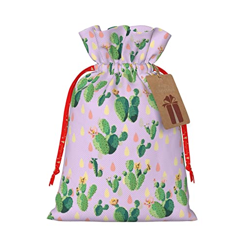 Drawstrings Christmas Gift Bags Cute-Cactus-Pink Presents Wrapping Bags Xmas Gift Wrapping Sacks Pouches Medium