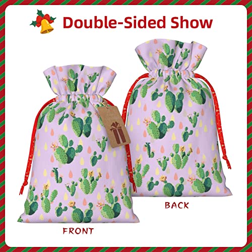 Drawstrings Christmas Gift Bags Cute-Cactus-Pink Presents Wrapping Bags Xmas Gift Wrapping Sacks Pouches Medium