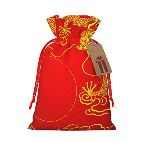 Drawstrings Christmas Gift Bags Dragon-Gold-Japan-China Presents Wrapping Bags Xmas Gift Wrapping Sacks Pouches Medium