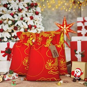 Drawstrings Christmas Gift Bags Dragon-Gold-Japan-China Presents Wrapping Bags Xmas Gift Wrapping Sacks Pouches Medium