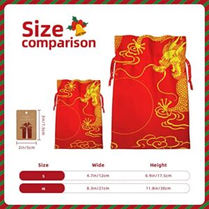 Drawstrings Christmas Gift Bags Dragon-Gold-Japan-China Presents Wrapping Bags Xmas Gift Wrapping Sacks Pouches Medium