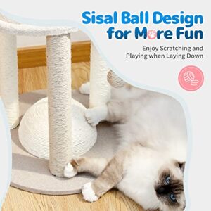 Made4Pets Cat Scratching Posts for Indoor Cats, Small Kitten Scratcher Toy with Dangling Ball, Sisal Ropes Nail File Scratch Pole, Cute Cat Tree with Top Perch Lounger for Kitty