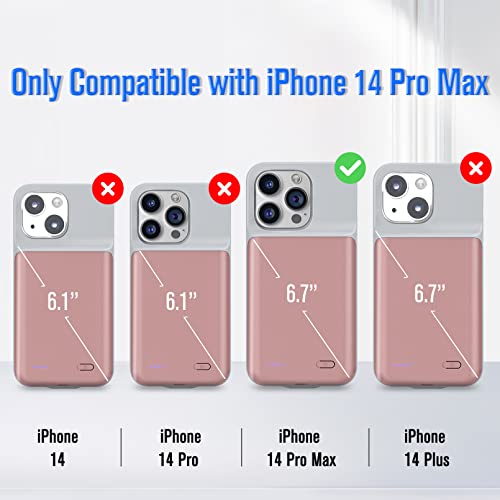 Gladgogo Battery Case for iPhone 14 Pro Max, 8500mAH Portable Protective Battery Charging Case, Rechargeable Extended Battery Charger Case Compatible with iPhone 14 Pro Max (6.7 inch), Pink