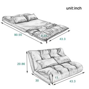 Angel Sar Adjustable Floor Sofa Bed, PU Futon Lazy Sofa, Folding Couch, Gaming Sofa with 2 Pillows for Living Room, Bedroom, Black