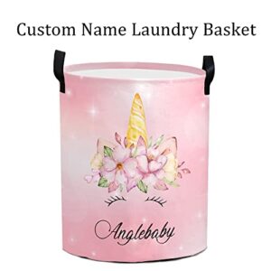 Seamaid Unicorn Laundry Basket Monogrammed Baby Laundry Basket for Girls Women Personalized Name Laundry Hamper with Handle Waterproof Collapsible Dirty Clothes Storage Toys Dolls Organizer