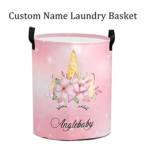 Seamaid Unicorn Laundry Basket Monogrammed Baby Laundry Basket for Girls Women Personalized Name Laundry Hamper with Handle Waterproof Collapsible Dirty Clothes Storage Toys Dolls Organizer