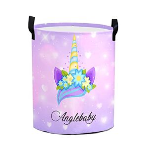 Seamaid Unicorn Laundry Basket Monogrammed Baby Laundry Basket for Girls Women Personalized Name Laundry Hamper with Handle Waterproof Collapsible Dirty Clothes Storage Toys Dolls Organizer