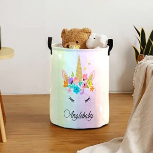 Seamaid Unicorn Laundry Basket Monogrammed Baby Laundry Basket for Girls Women Personalized Name Laundry Hamper with Handle Waterproof Collapsible Dirty Clothes Storage Toys Dolls Organizer