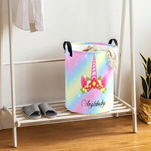 Seamaid Unicorn Laundry Basket Monogrammed Baby Laundry Basket for Girls Women Personalized Name Laundry Hamper with Handle Waterproof Collapsible Dirty Clothes Storage Toys Dolls Organizer