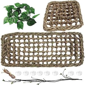 muyg 4 pcs bearded dragon hammock, lizard lounger reptile natural seagrass hammocks climb vines plant decoration terrarium accessories for lizards chameleon gecko snakes crown geckos