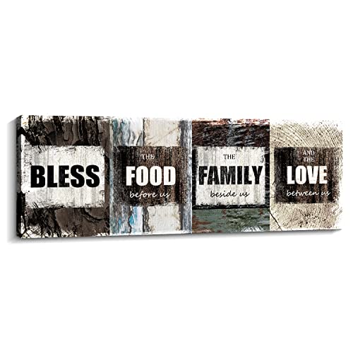 Kas Home Farmhouse Wall Decor, Bless Food Family Love Signs for Kitchen Wall Decor Rustic Canvas Wall Art Hanging Decorations for Kitchen Dining Room Bedroom (Brown - BFFL, 5.5 x 16.5 inch)