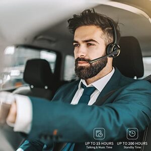 【Upgraded】 Bluetooth Headset with Microphone, Trucker Bluetooth Headset with Advanced Adapter and Charging Base, Bluetooth or USB Cable Connect for Computer/Home Office/Trucker/CallCenter/CellPhones