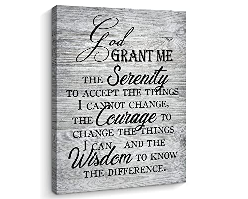 Creoate Serenity Prayer Canvas Wall Art, God Grant Me the Serenity Inspirational Wall Art Farmhouse Wall Decor for Bedroom Scripture Pray Room,Grey, Ready to Hang