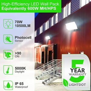 bulbeats 6 Pack 70W LED Wall Pack Lights with Dusk to Dawn Photocell, 5000K Daylight IP65 Waterproof Wall Mount Outdoor Security Lighting Fixture for Garage, Energy Saving Upto 2600KW*6/5Yrs(5Hrs/Day)