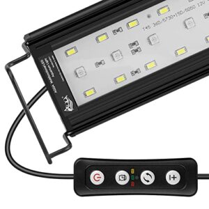 aqqa aquarium light with 14 fish tank light modes adjustable brightness timer 15w led aquarium light for plants， aluminum alloy shell extendable brackets fit for 12-20 inch fish tank