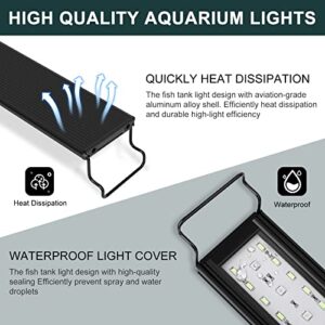 AQQA Aquarium Light with 14 Fish Tank Light Modes Adjustable Brightness Timer 15W LED Aquarium Light for Plants， Aluminum Alloy Shell Extendable Brackets Fit for 12-20 Inch Fish Tank