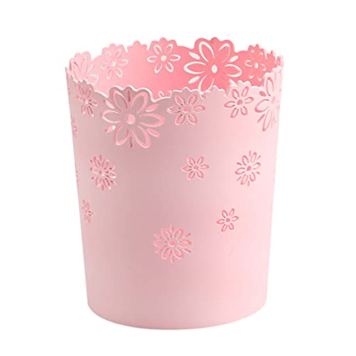 CurcKua Plastic Trash Can Hollow Flower Wastepaper Basket Round Lidless Garbage Container Bin Pink