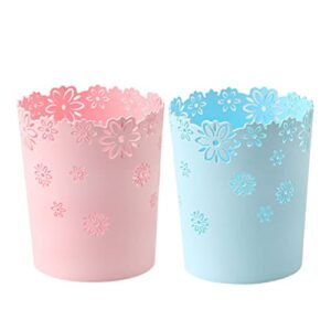 CurcKua Plastic Trash Can Hollow Flower Wastepaper Basket Round Lidless Garbage Container Bin Pink