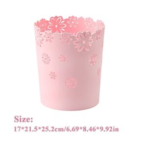 CurcKua Plastic Trash Can Hollow Flower Wastepaper Basket Round Lidless Garbage Container Bin Pink