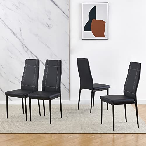 BELIFEGLORY Modern 5 Pieces Black Dining Table with Chairs for 4 People Glass Tempered Dining Table and Kitchen Chairs Set of 4 Checker Pattern Faux Leather for Small Apartment Home