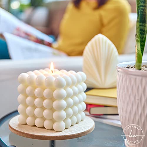 LUXANNA Large Decorative Scented Bubble Candle (White) - Handmade Aesthetic Candle for Home Decor - Minimalist & Cute Soy Wax Scented Candles Ideal Gift for Mother's Day, Birthday, Wedding, etc.