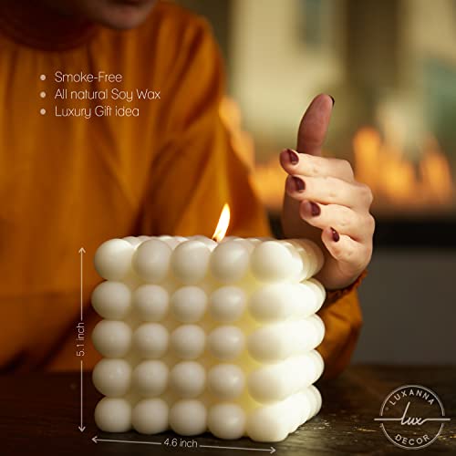 LUXANNA Large Decorative Scented Bubble Candle (White) - Handmade Aesthetic Candle for Home Decor - Minimalist & Cute Soy Wax Scented Candles Ideal Gift for Mother's Day, Birthday, Wedding, etc.