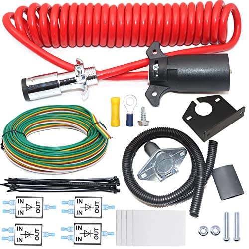 CARROFIX Universal 7 Pin to 6 Pin Wire RV Towed Vehicle Wiring Kit 8FT Coiled Cord Cable Trailer Harness Wiring Connector